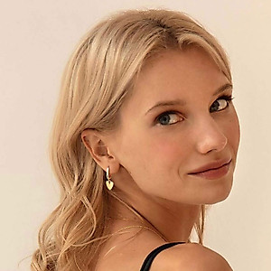 14K Gold Plated Dainty Dangle Hoop Earrings for Women Heart Pendant Huggie Earrings