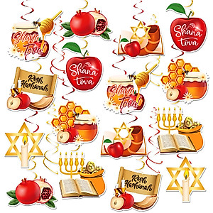 LOONELO 38pcs Happy Sukkot Hanging Swirls, Chag Sameach Party Foil Ceiling Swirls Streams, Happy Sukkah Sukkot Decorations for Jewish Holiday Celebration Festival Decoration and Party