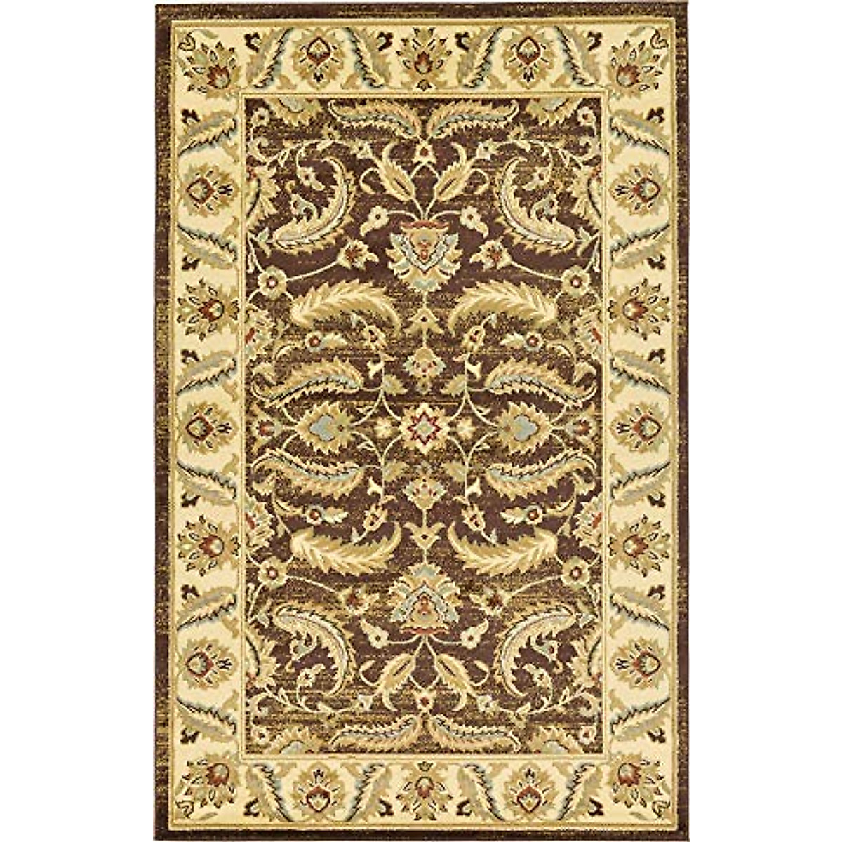 Unique Loom Voyage Collection Traditional Oriental Classic Intricate Floral Design Area Rug, 5 ft x 8 ft, Brown/Gold