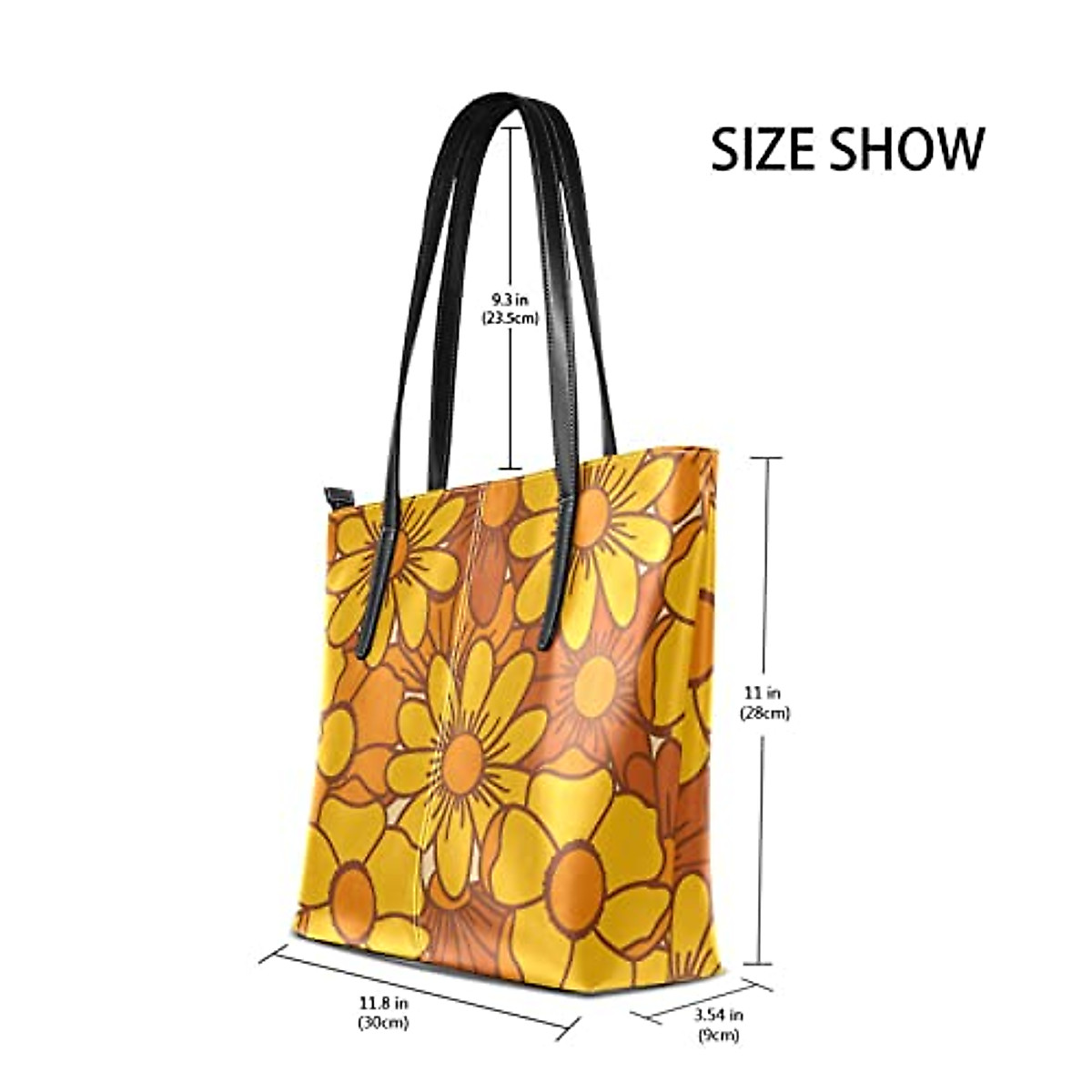 HUSSRITY Yellow Vintage Floral Women Tote Bags PU Leather Purses and Handbags Fashion Design Large Top Handle Shoulder Satchel Hobo Bags