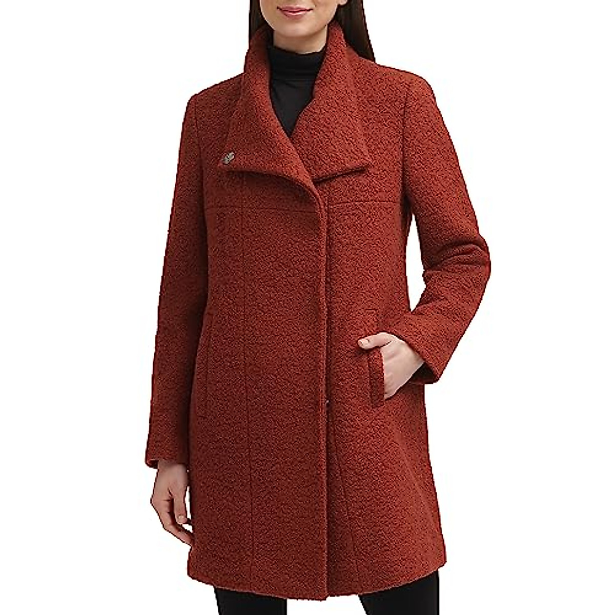 Kenneth Cole Women's Wool Blend Boucle Coat, Peacoat Paprika, Medium