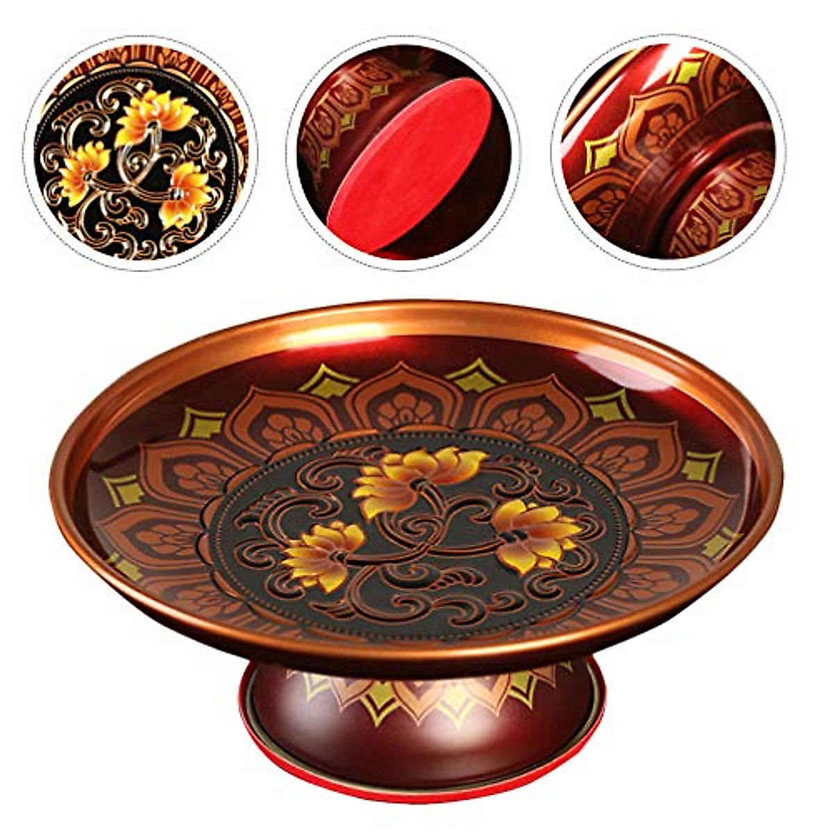 PRETYZOOM Buddhist Plate Offering Bowls Fruit Tray Food Dessert Snack Blessing Fruit Tray Tinplate Bowl for Altar Use Rituals Incense Smudging Decoration (Dark Red)