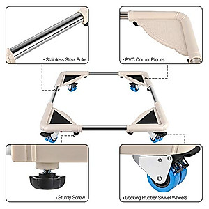 SPACECARE Furniture Dolly Adjustable Mobile Roller Mini Fridge Stand Washing Machine Stand with 8 Locking Swivel Wheels Universal Mobile Base Moving Cart for Dryer Refrigerator, Capacity 500 Lbs,White
