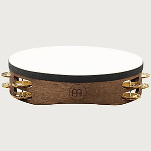 Meinl Percussion TAH2V-WB 10-Inch Vintage Wood Tambourine with Goat Skin Head and Hammered Brass Jingles, 2 Row