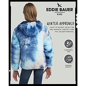 Eddie Bauer Girls' Reversible Jacket - Deer Harbor Waterproof Lightweight Puffer Coat with Faux Shearling Lining (5-20), Size 10-12, Navy Blue