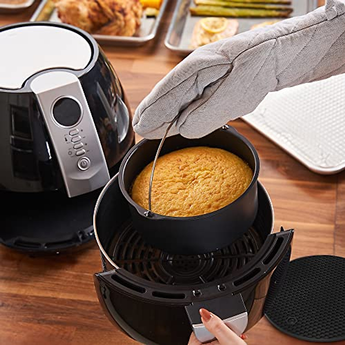 Ultra Cuisine Air Fryer Accessories, Set of 8 - Fits 3.2QT – 5.8QT Deep Fryer - 8 Inch Cake Pan, Pizza Pan, Silicone Mat, Multi-Purpose Rack, Metal Stand - BPA Free, Dishwasher Safe, Easy to Clean