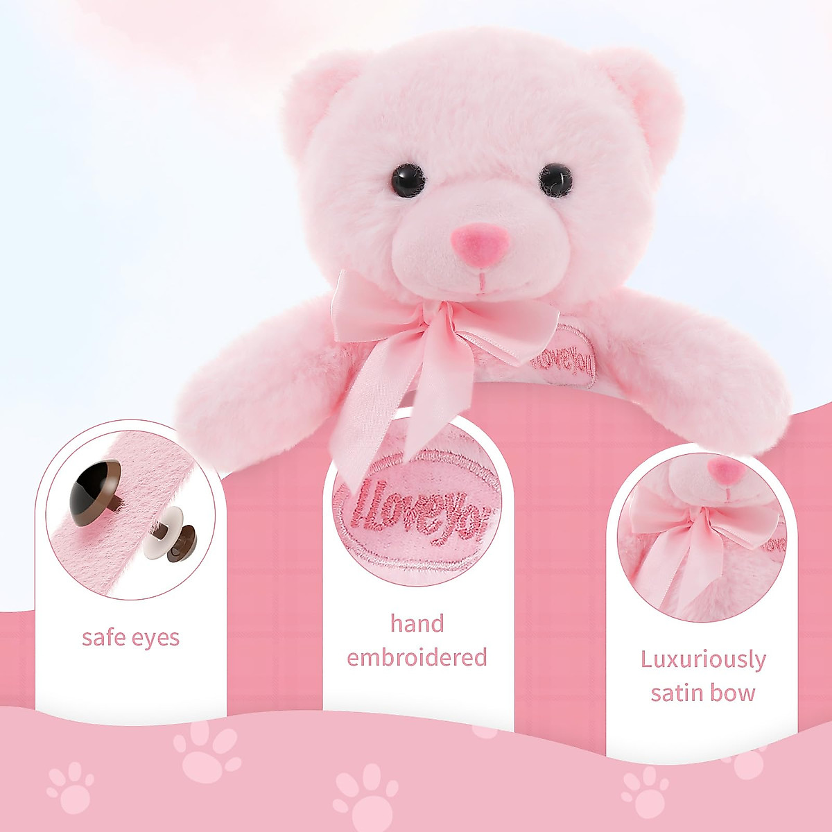 Tezituor 2 Pack Pink and Blue Teddy Bear, Small Teddy Bear Stuffed Animal Plush for Christmas Valentines Day Baby Shower Birthday, Cute Pink Blue Bear Stuffed Animal for Girl Boy