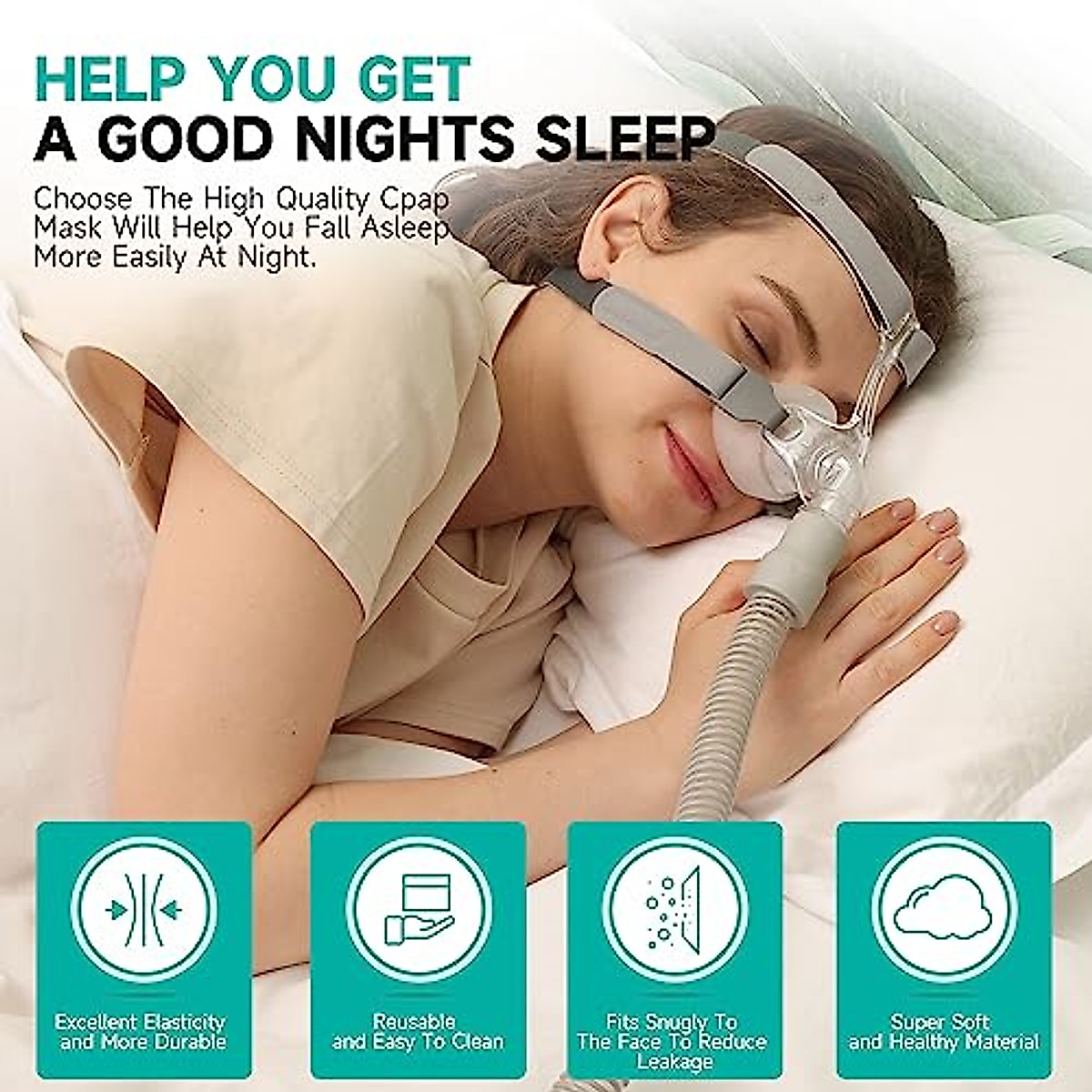 CPAP Mask - Includes Headgear, Elbow/Swivel and Nasal Cushion - Suitable for CPAP Machine - Reusable CPAP Supplies - Medium