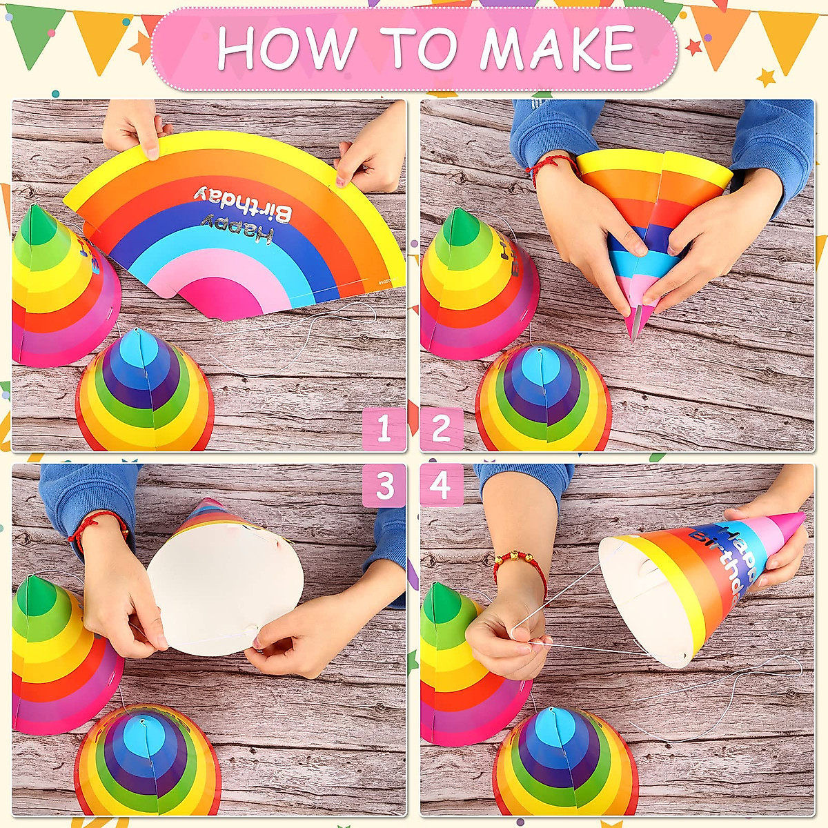 Geyoga 60 Pieces Birthday Party Hats Rainbow Birthday Hats for Kids Paper Cone Hats for Adults Fun Colorful Party Hats Happy Birthday Cap Art Craft Caps for Kids Adults Birthday Party Supplies