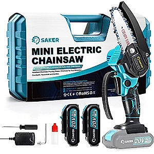 Saker Mini Chainsaw,Portable Electric Best Chainsaw Cordless,Small Handheld Chain Saw Pruning Shears Chainsaw for Tree Branches, Courtyard and Garden(SAKER MINI CHAINSAW + 2 BATTERIES)