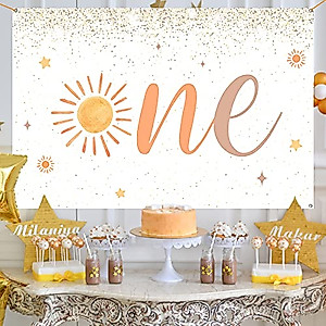 First Trip Around The Sun Decoration- Boho Sun One Backdrop Decoration,1st Birthday Sun Photo Props Background Banner for Baby Girl Boys' Baby Shower-5×3ft