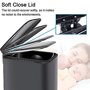 H+LUX Small Trash Can with Soft Close Lid,Garbage Can with Removable Inner Wastebasket, Rectangular Trash Can for Bathroom Bedroom Office, Anti-Fingerprint Matt Finish, 5L/1.3Gal, Light Gray