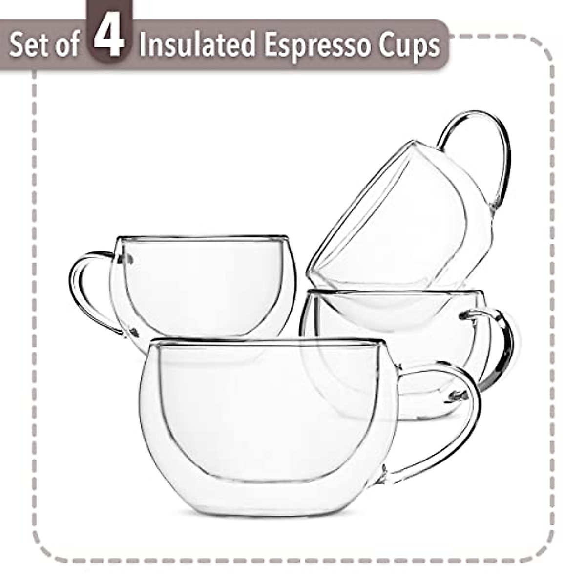 BTaT- Insulated Espresso Cups, Glass Tea Cups, Set of 4 (6 oz, 180 ml), Glass Coffee Mugs, Espresso Cups, Double Wall Glass Cups, Latte Cups, Tea Glasses, Latte Mug, Espresso Glass