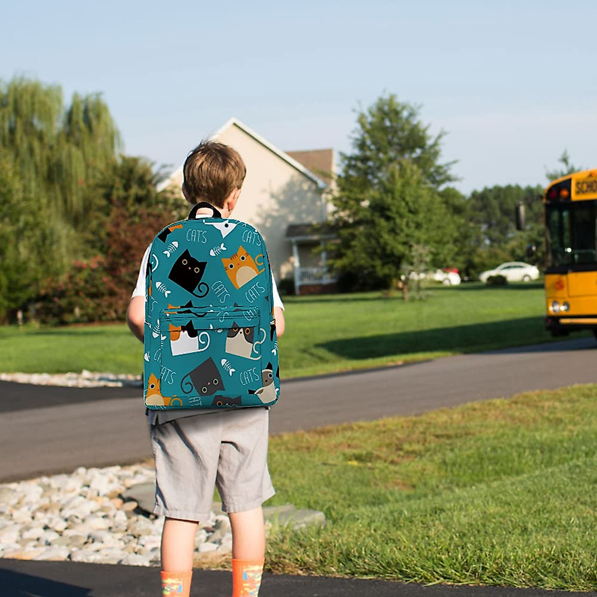 YCGRE Cat School Backpack, Lightweight Cute Kids Backpack Classic Bookbag Cool Daypack for Teen Boys Girls High School Student, 17 Inch