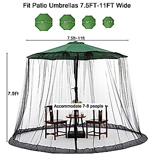 7.5-11ft Black Patio Umbrella Mosquito Netting, with Double Zipper Door, Polyester Mesh Net Screen Universal for Almost Outdoor Market Table Umbrellas & Cantilever Offset Hanging Umbrella w/Tilt