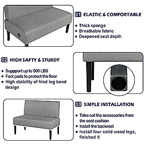 STHOUYN 43" W Mini Small Comfy Couch Armless Loveseat Sofa for Bedroom with USB Port, Velvet Small Couches for Small Spaces Living Room, Apartment Office Dorm (Grey)