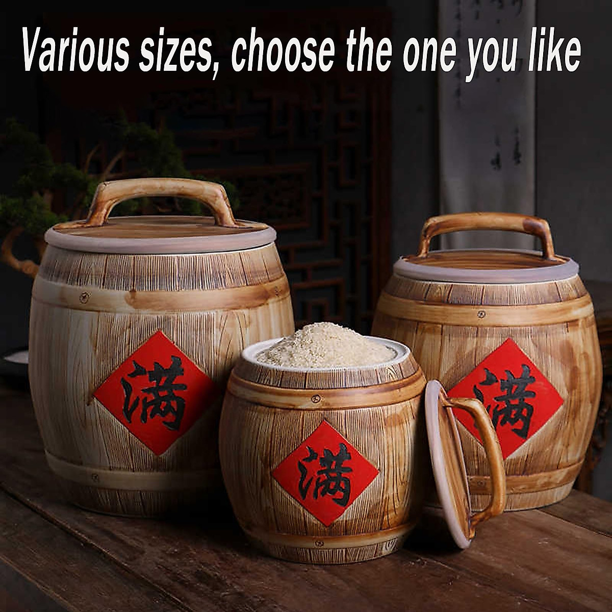 Yidlkecqey Rice Dispenser，Household Large Capacity Ceramic Rice Bucket ，Ceramic Decorative Jar，Chinese Sealed Rice Container，Sealed Rice Storage Jar Suitable for Cereal, Flour, Sugar, Coffee, Rice(