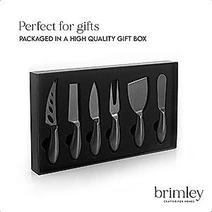 brimley Pack of 6 Cheese Knife Set, Ergonomic Design for Slicing, cutting and Spreading, Complete Set Stainless Steel Knives for Bridal Party, Housewarming Gift, Birthday Parties (Matte Black)