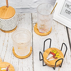 Haomacro Coasters for Drinks with Holder,Farmhouse Funny Wood Drink Cup Coasters,Stain-Resistant Absorbent Coaster for Coffee Table,Rustic Cork Absorbent Coasters Cute Kitchen and Coffee