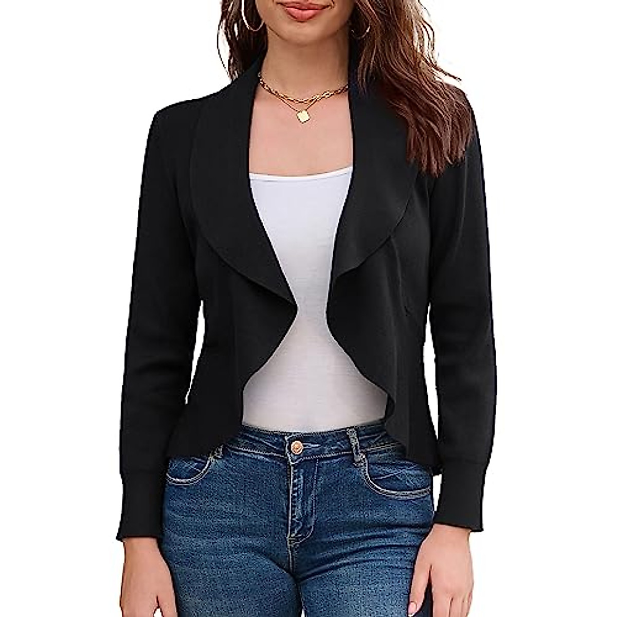 Womens Casual Work Blazer Open Front Cardigan Jacket Business Suit Black XXL