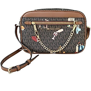 Michael Kors Jet Set East West Chain Crossbody MK Signature Multi Girls Print Milan Edition (Brown)