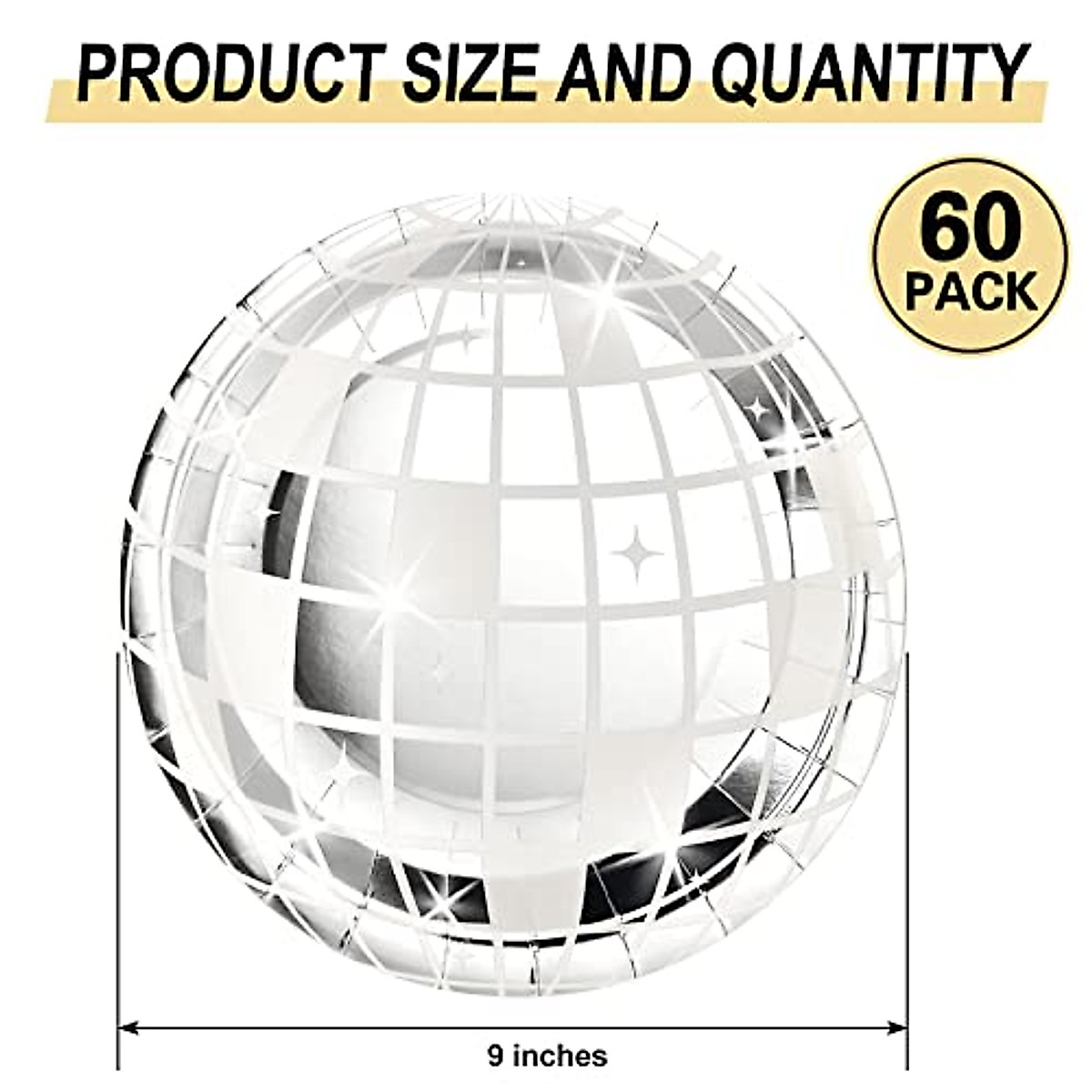 60 Pieces 9" Silver Disco Ball Paper Plates 70s Disco Party Plates Bachelorette Party Plates Disco Party Decorations Disco Party Supplies for Birthday Reunion Rock Party Disco Party 70s Groovy Party