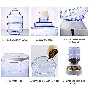 Zcaukya Automatic Cat Feeder and Water Dispenser Set, 1 Gal x 2 Gravity Dog Water Fountain Pet Food Feeder (Grey)