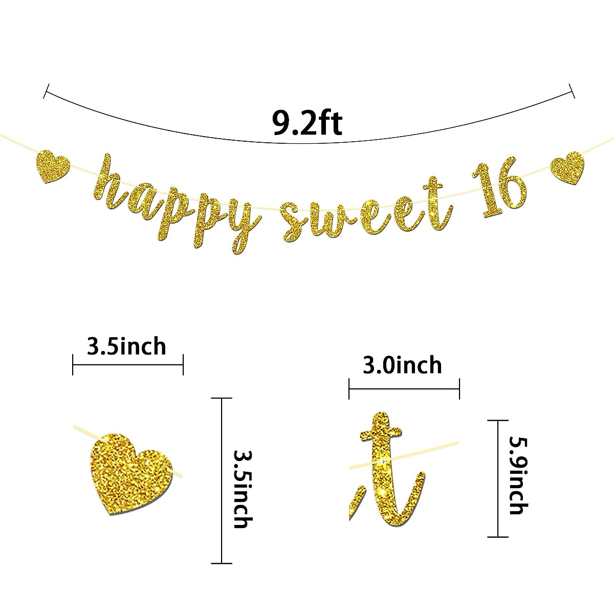 Happy Sweet 16 Banner, 16 and Fabulous, Cheer to 16 Years, Gold Glitter Happy 16th Birthday Party Decorations Supplies