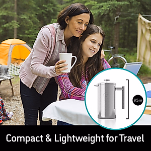 Coffee Gator French Press Coffee Maker - 34oz Thermal Insulated Brewer Plus Travel Jar - Large Capacity, Double Wall Stainless Steel - Orange