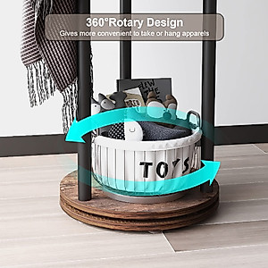 Espelism Rotary Coat Rack Freestanding Metal Coat Hall Tree Stand with 4 Tiers Storage Display Shelf and 9 Hooks for Entryway Bedroom Corner Office Garment Clothes Holder (Brown)