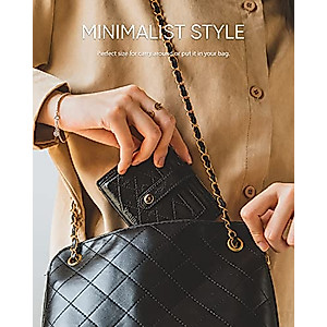 Vulkitty Slim Wallet for Women Minimalsit Bifold Leather Purse RFID Blocking Small Credit Card Wallet with Zipper Pocket(Black)