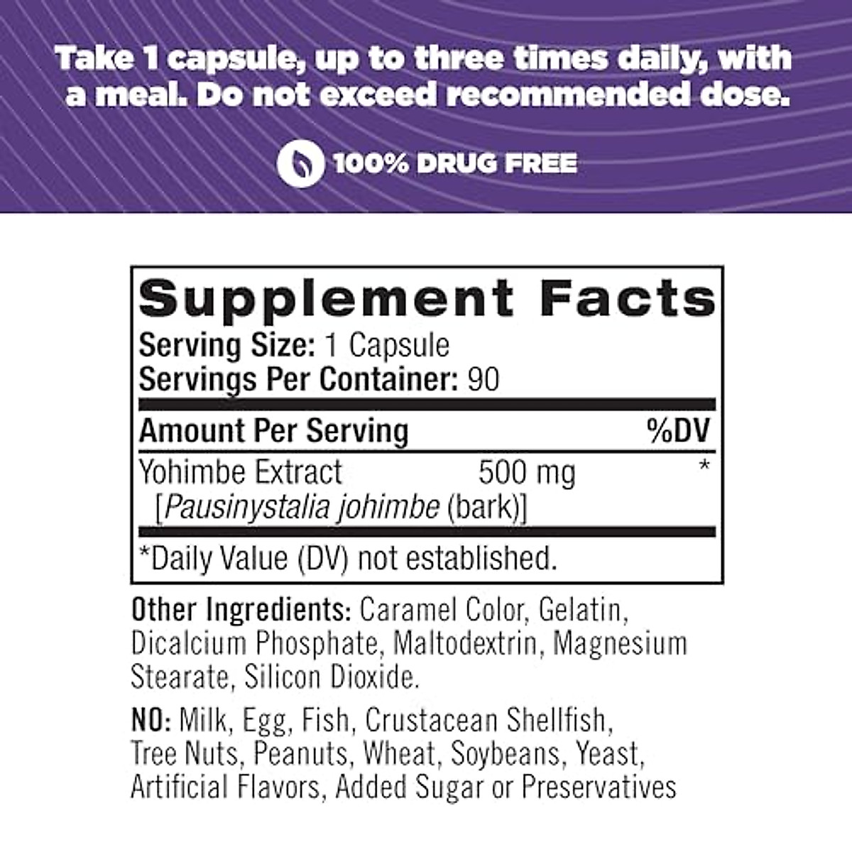 Natrol, Yohimbe Bark Capsules, Men's Health Supplement, Sexual Health & Vitality, 500 mg, 90 Count