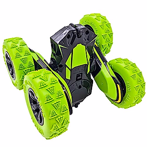 Threeking RC Stunt Cars Remote Control Car Double-Sided Driving 360-degree Flips Rotating Car Toy, Green