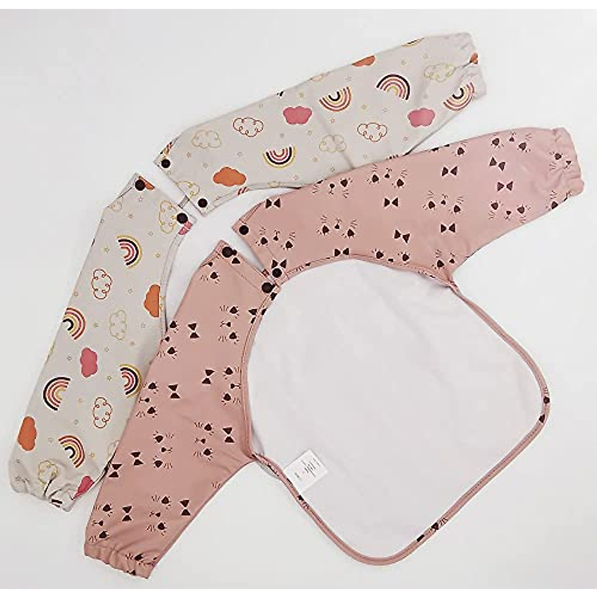 GZMM Waterproof Baby Bibs,Infant Toddler Long Sleeve Feeding Bib With Food Catcher,Easy Clean & Washable 2 Pack