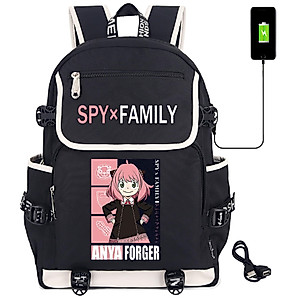 Roffatide Anime SPY×FAMILY Laptop Backpack with USB Charging Port Anya Rucksack with Printed Backpack for Men Women Twilight Graphic Travel Yor Backpack