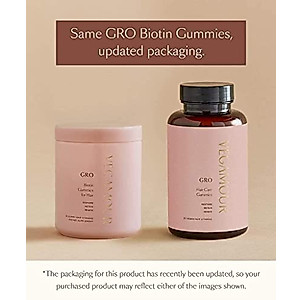 VEGAMOUR GRO Biotin Gummies for Hair, Natural Strawberry Flavor, 30 Count