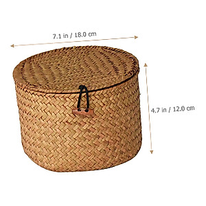 NOLITOY 3pcs Storage Box with Lid Round Shelf Vegetable Tray with Lid Hand Decor Storage Baskets for Shelf Woven Sundry Box Baskets for Organizing Seaweed Baskets Straw Shelf Baskets Woven