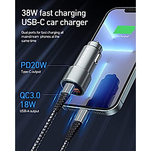 iPhone Car Charger, USB C Fast Car Charger[Apple MFi Certified] White Cat 38W 2-Port PD&QC 3.0 Cigarette Lighter Adapter with 3.3ft USB C to Lightning Cable for iPhone14 13 12 Pro/iPad/AirPods/Samsung