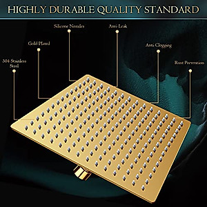 Shower Head,12'' Rain Shower Head with 11'' Adjustable Extension Arm and 5 Settings High Pressure Handheld Shower Head Combo,Powerful Shower Spray Against Low Pressure Water-Brushed Gold