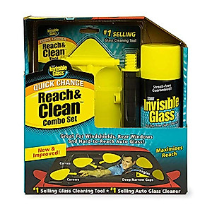 Invisible Glass 99031 Reach and Clean Tool Combo Kit with Windshield Wand Cleaning Tool for Those Hard-to-Reach Places and Invisible Glass Premium Glass and Window Cleaner for Auto and Home , Yellow