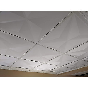 3Drop 3D Drop Ceiling and Wall Tiles – Ultra-Thin 2x2 Lay-in Matte White PVC for 24” x 24” Ceiling Grid System (10-Pack, 3DTC24)