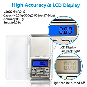 WOWOHE Food Travel Scale Portable Pocket Scale Gram Capacity 500g Degital Kitchen Small Miniature Scale Lab Measuring Scale High Precision