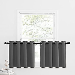 NICETOWN Kitchen Blackout Window Curtains Over Sink - Thermal Insulated Home Decor Small Blackout Grommet Winow Tiers for Short Window (52W by 24L + 1.2 inches Header, Grey, 2 Panels)
