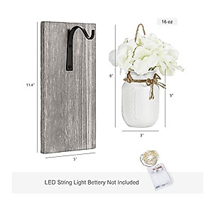 Mkono Mason Jar Wall Sconces Rustic Sconces Wall Decor Set of 2 Farmhouse Mason Jars Bathroom Decor Wood Boards with Fairy Lights and Flowers Fall Wall Decor for Home Kitchen Living Room, White