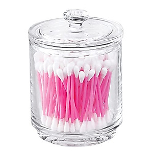 mDesign Glass Apothecary Storage Canister Holder Jar for Bathroom Vanity Cabinet or Counter Organization - Holds Cotton Swabs, Bath Salts, Makeup, Hair Accessories - Joli Collection - Clear