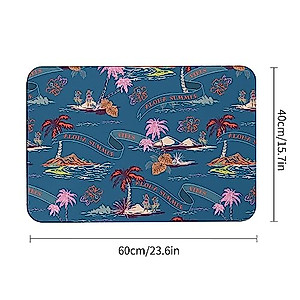 Bath Rugs Palm Tree Island Doormats Stone Diatomaceous Earth Rug Non-Slip Ocean Summer Bathroom Mat Washable Absorbent Mud Floor Mats for Indoor and Outdoor 15.7"x23.6"