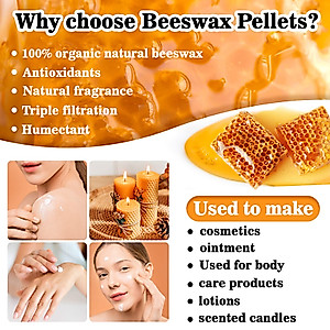 CARGEN Natural Beeswax Pellets - 428g White Beeswax Pastilles Pure Bulk Bees Wax Pellets for DIY Beewax Making Candles Skin Care Lip Balm Soap Lotion