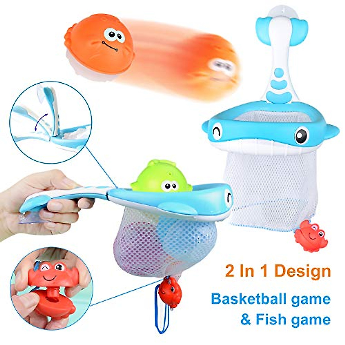 Bath Toy Sets, 36 Foam Bath Letters and Numbers, Floating Squirts Animal Toys Set with Fishing Net and Organizer Bag, Fish Catching Game for Babies Infants Toddlers Bathtub Time