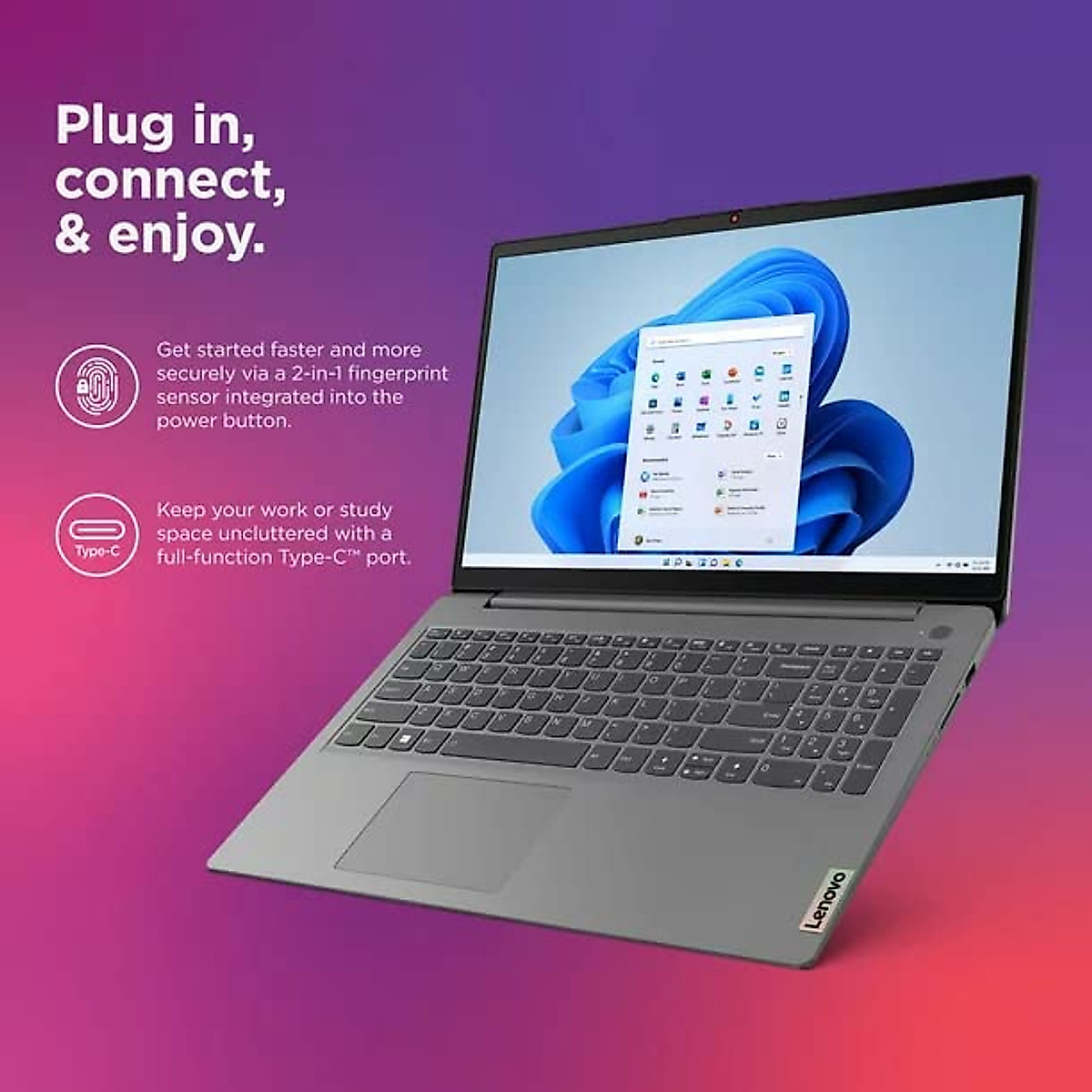 Lenovo Ideapad 3 15.6" FHD (1920 x 1080) Notebook Laptop, Fingerprint Reader, AMD Ryzen 5 5500U up to 2.4 GHz, Hexa Cores, 8GB RAM, 256GB SSD, Bluetooth, HDMI, Win 11, Arctic Grey, EAT Cloth