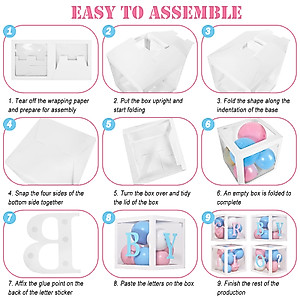 Amandir 134pcs Baby Boxes Gender Reveal Balloon Decorations, Pink and Blue Balloon Arch Kit Baby Boxes with Letters(A-Z+Baby Boy Girl?) for Baby Shower Birthday He or She Gender Reveal Party Supplies